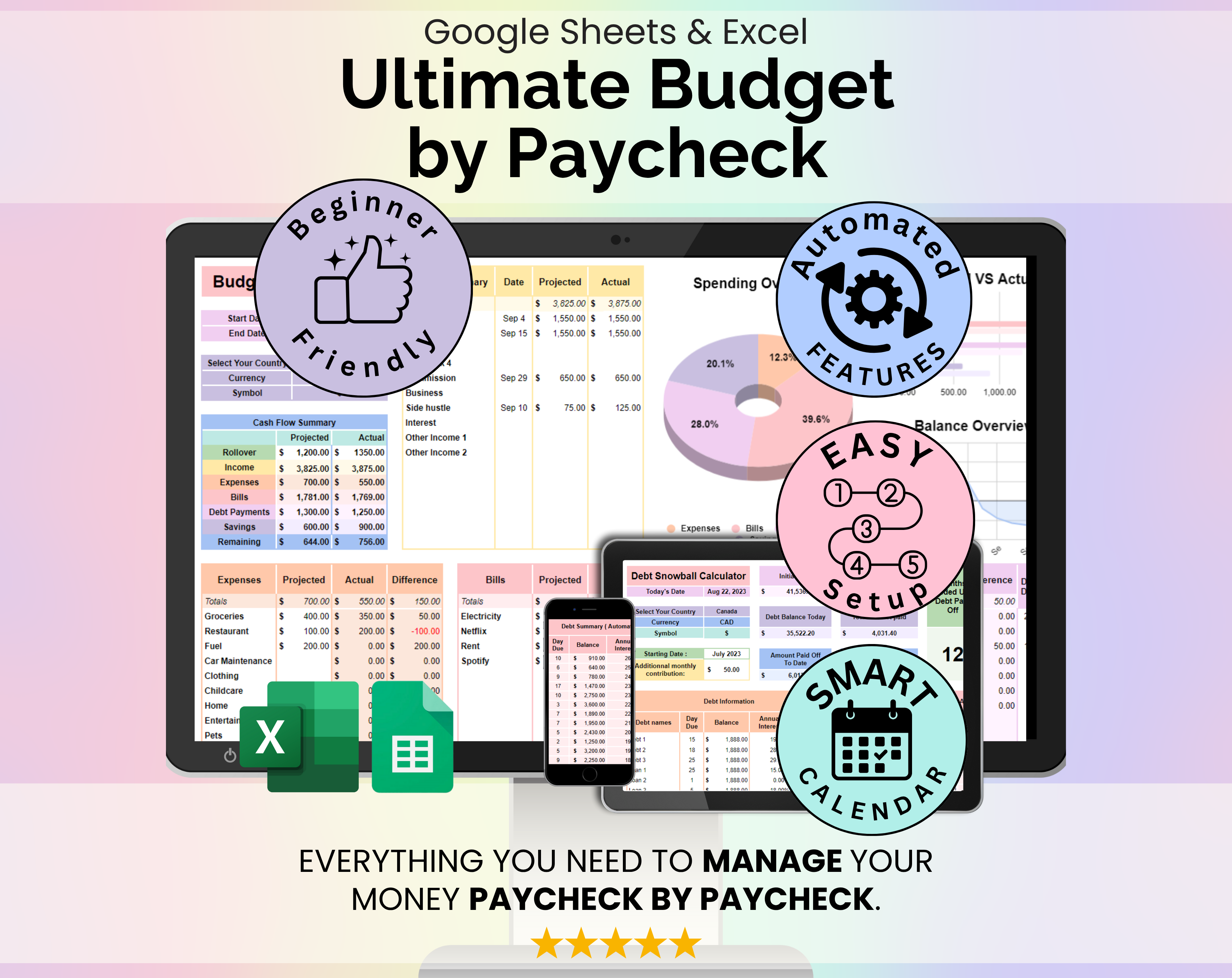 Ultimate Budget by Paycheck Spreadsheet Google Sheets Excel