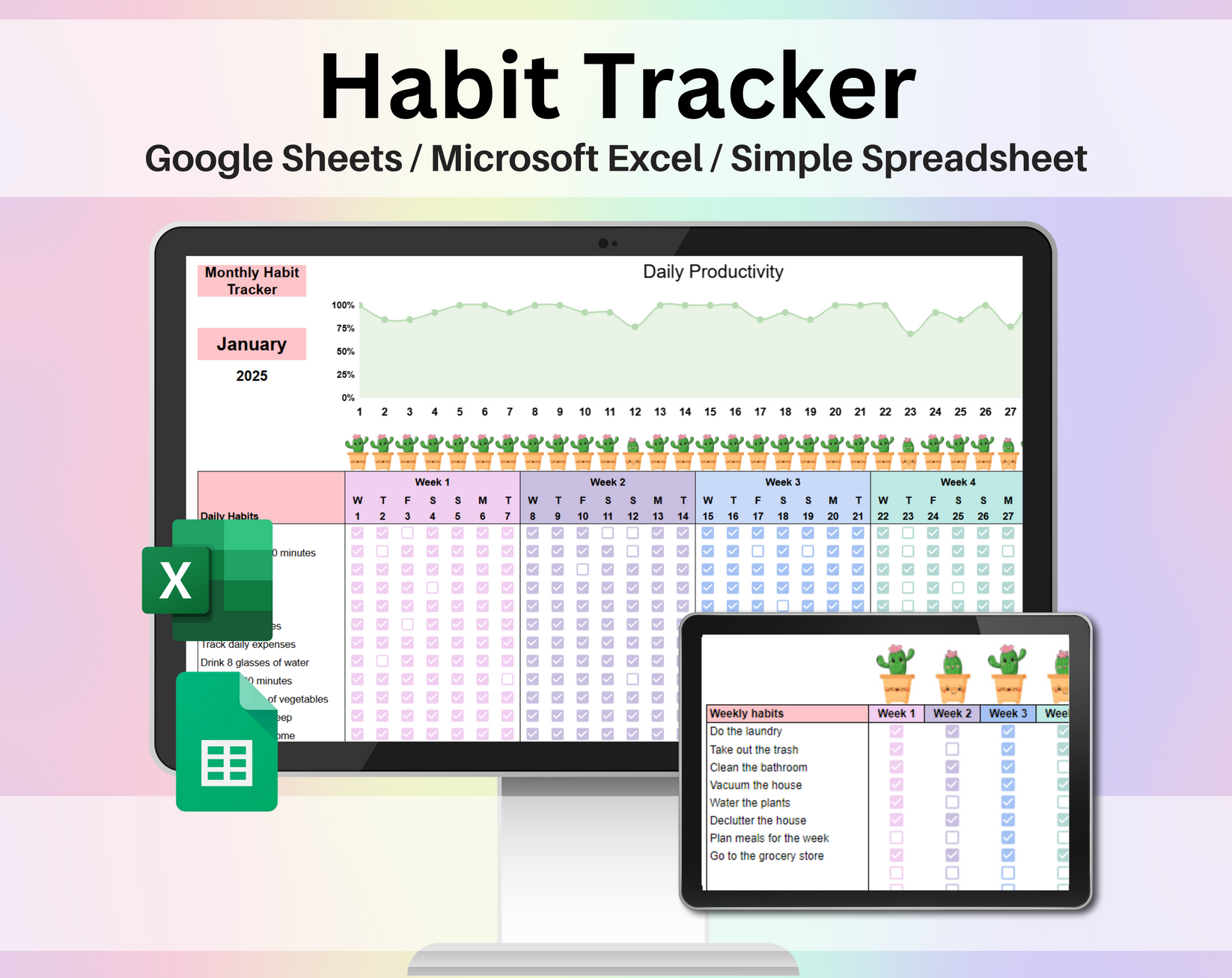 Habit Tracker Spreadsheet Google Sheets Daily Goals Template