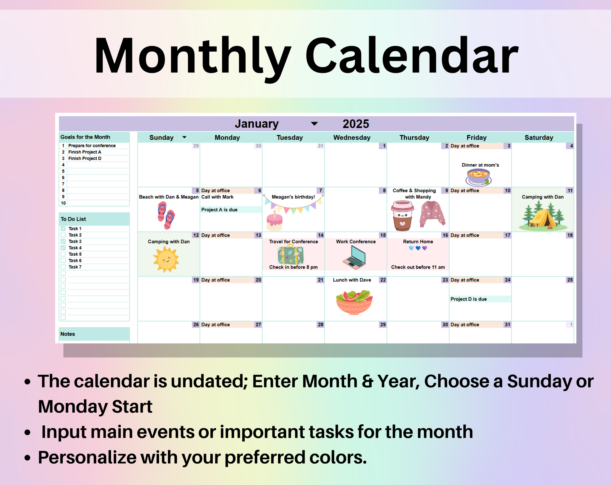 Editable Planner Google Sheets and Excel Digital Planner Template