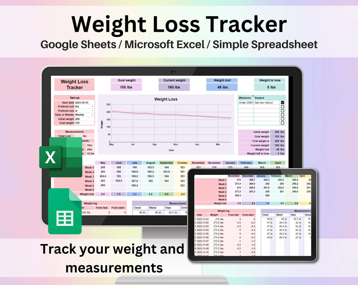 Weight Loss Tracker Spreadsheet Google Sheets and Excel Template
