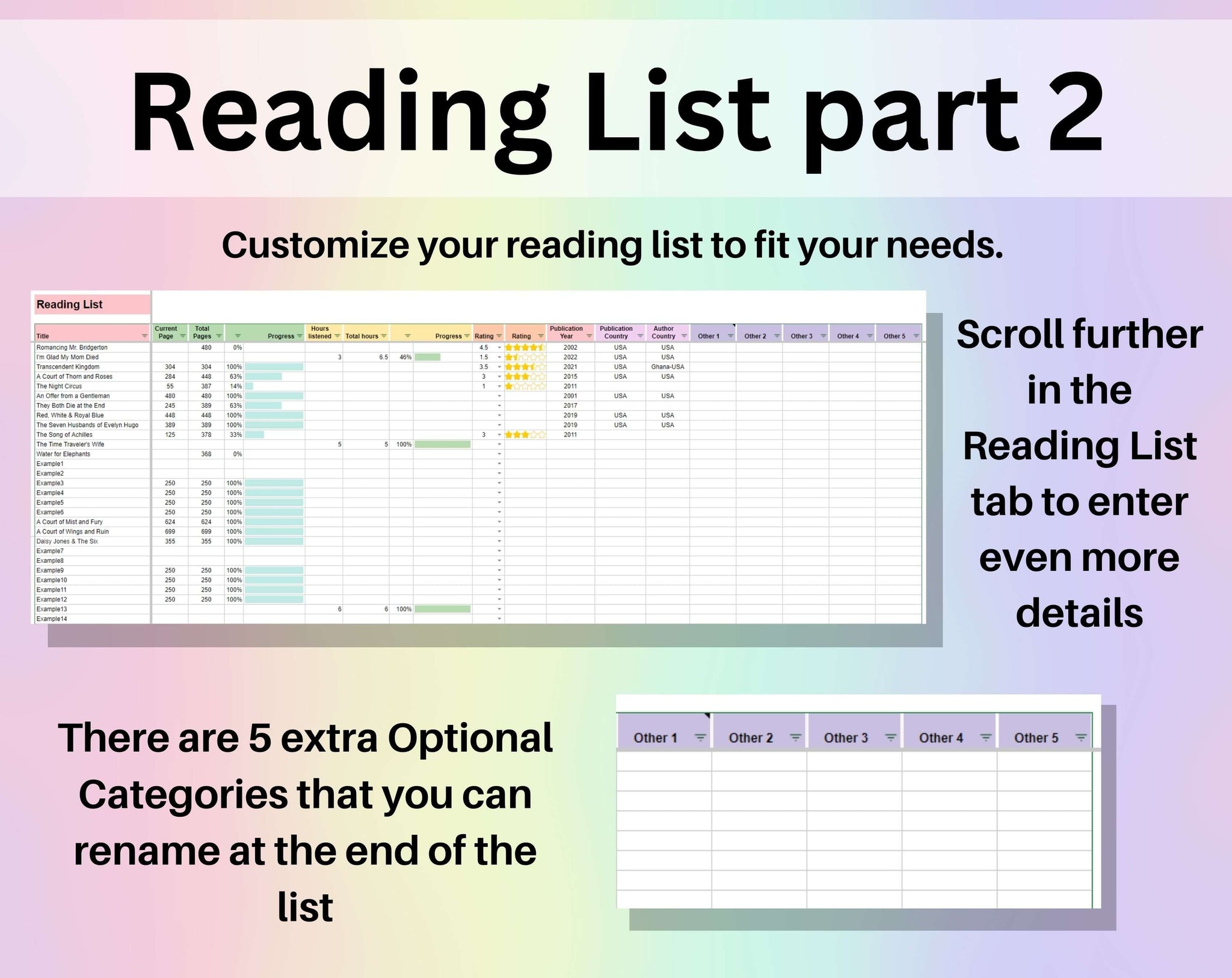 Book Tracker & Reading List Spreadsheet Google Sheets Excel