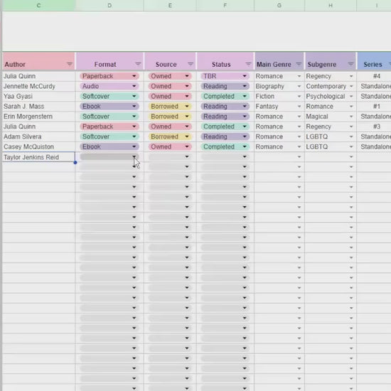 Book Tracker & Reading List Spreadsheet Google Sheets Excel