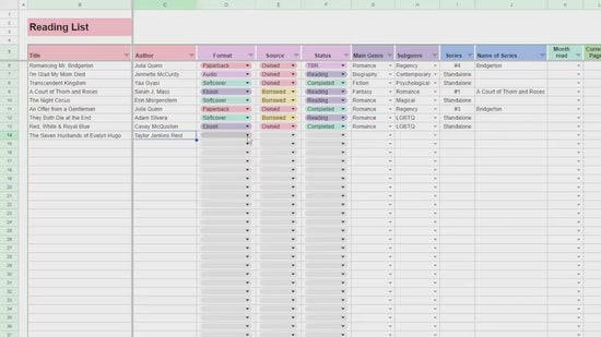 Book Tracker & Reading List Spreadsheet Google Sheets Excel