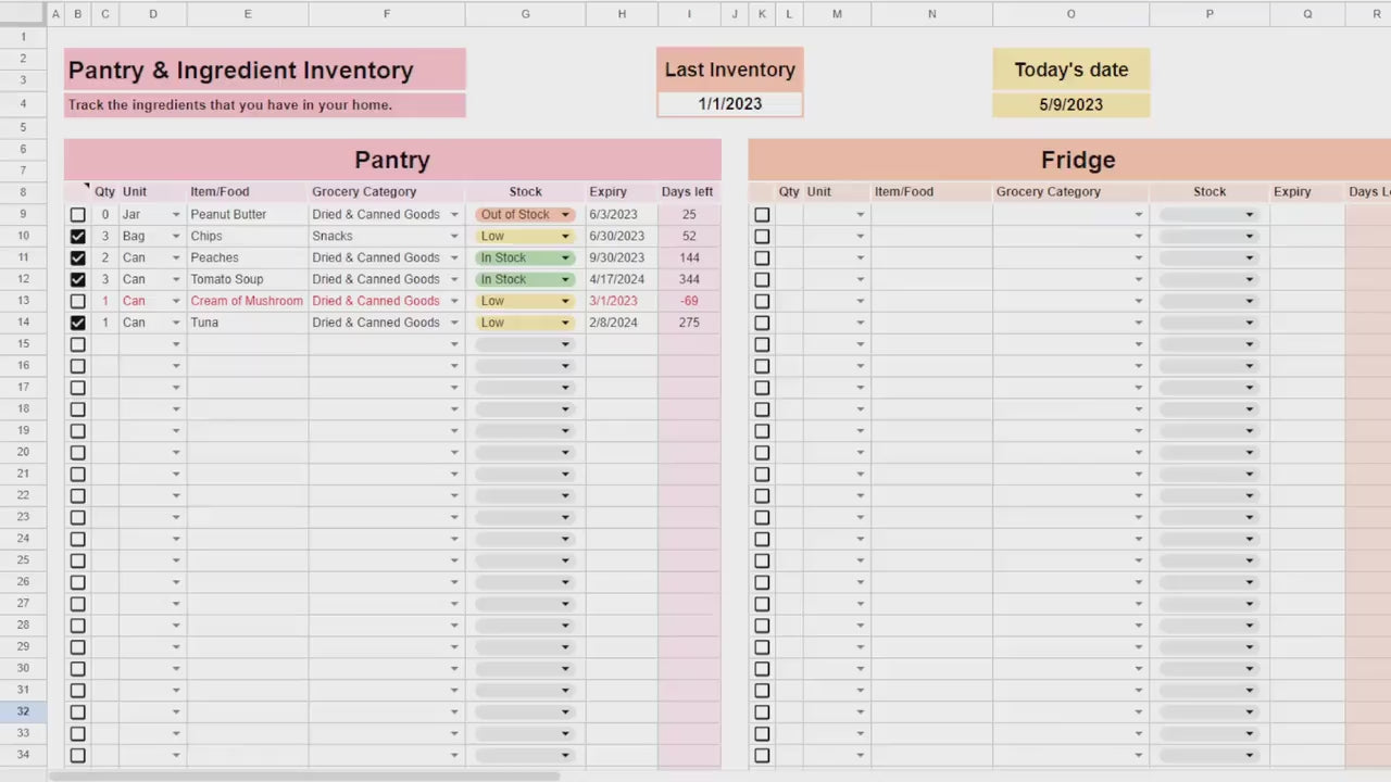 Pantry Inventory Tracker Spreadsheet Google Sheets and Excel Template
