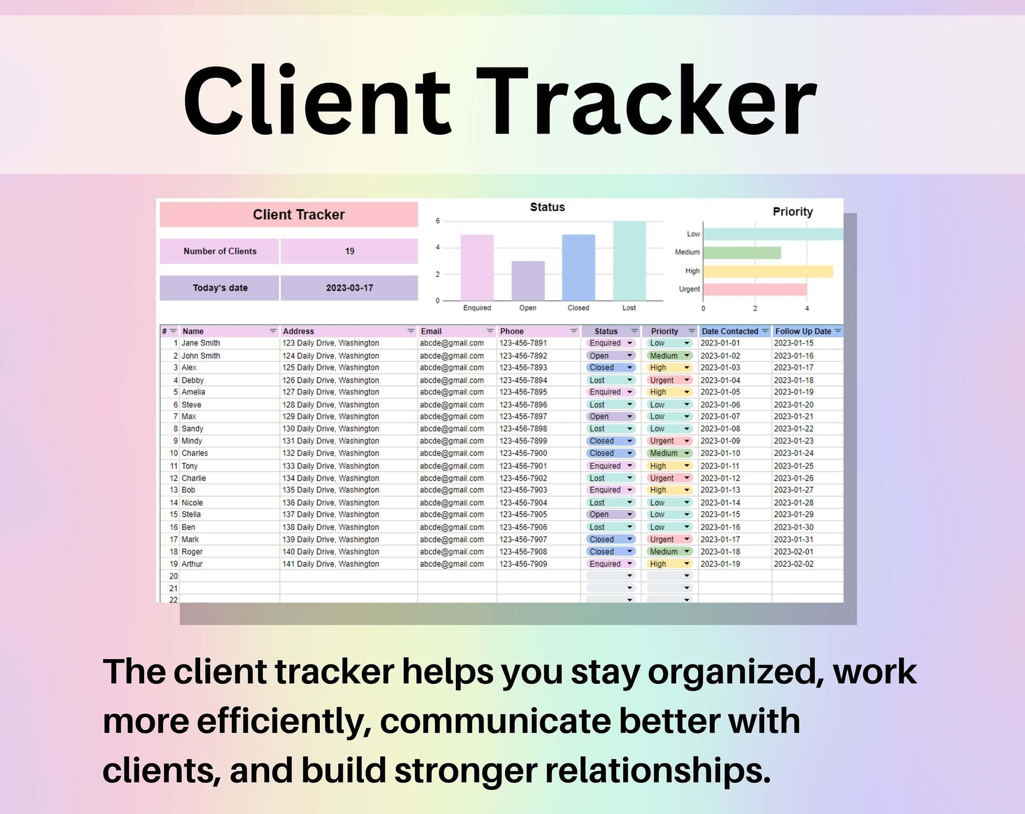 Client Tracker for Small Business Google Sheets and Excel Template