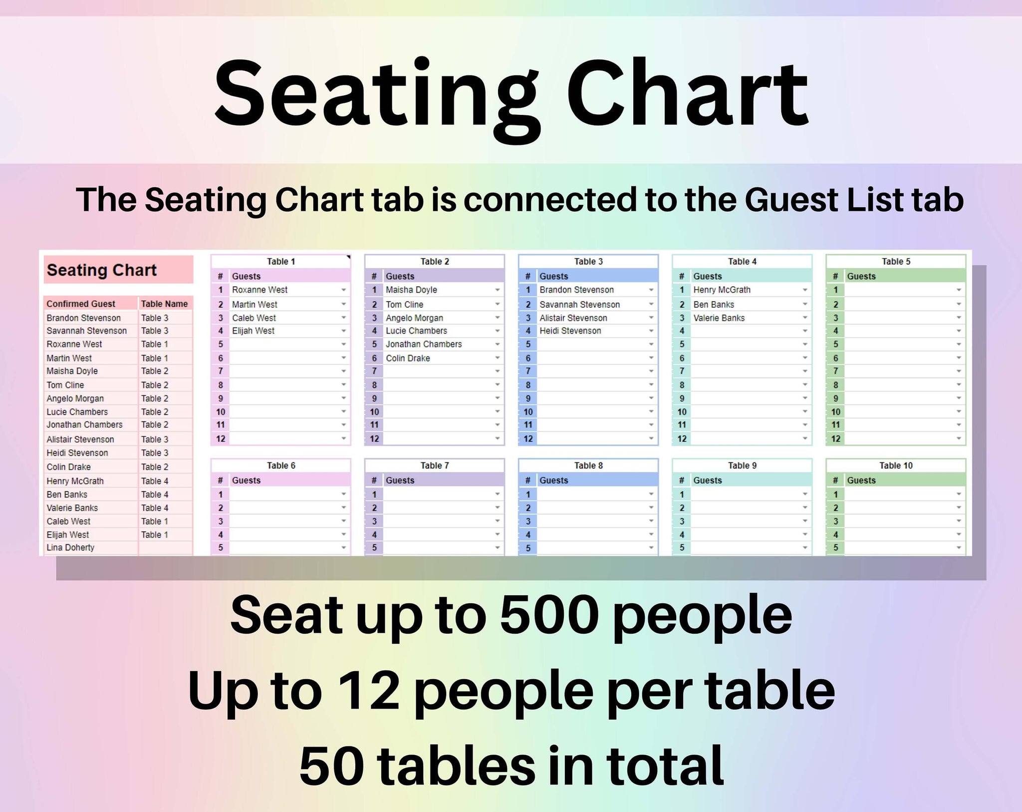 Wedding Guest List & Seating Chart Spreadsheet Google Sheets