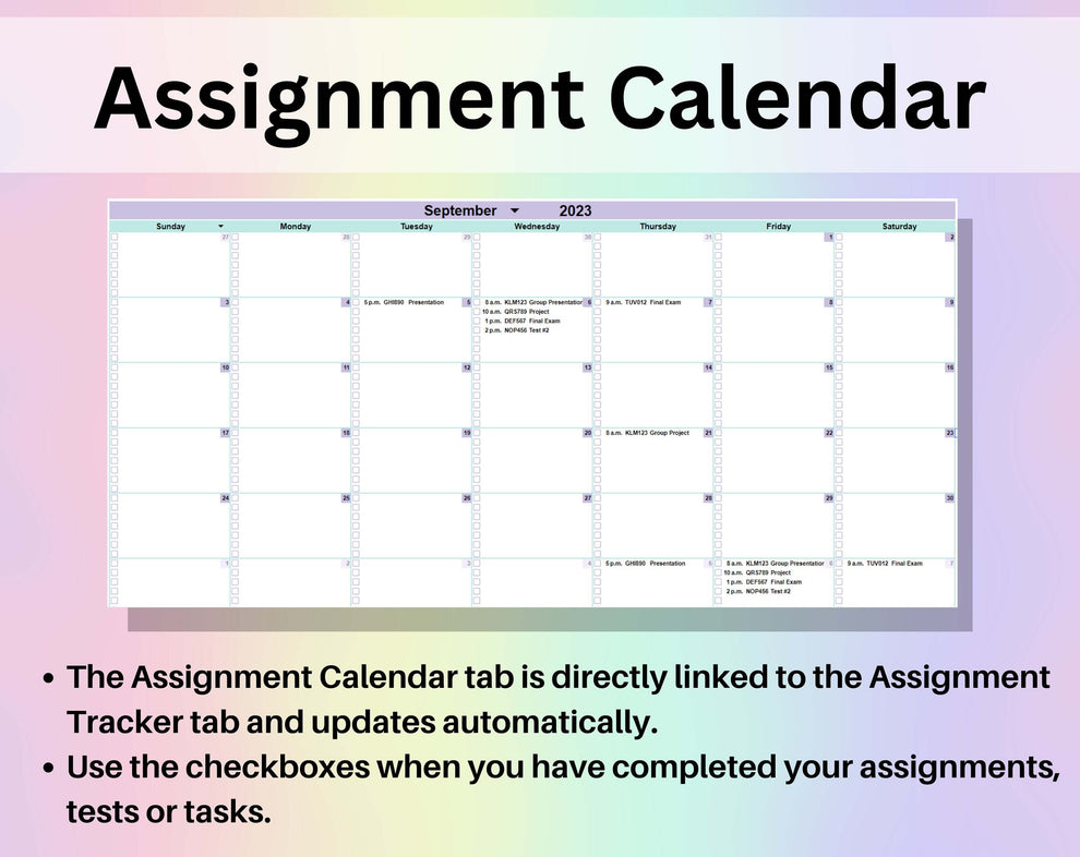 Student Planner & Assignment Tracker Google Sheets and Excel Template