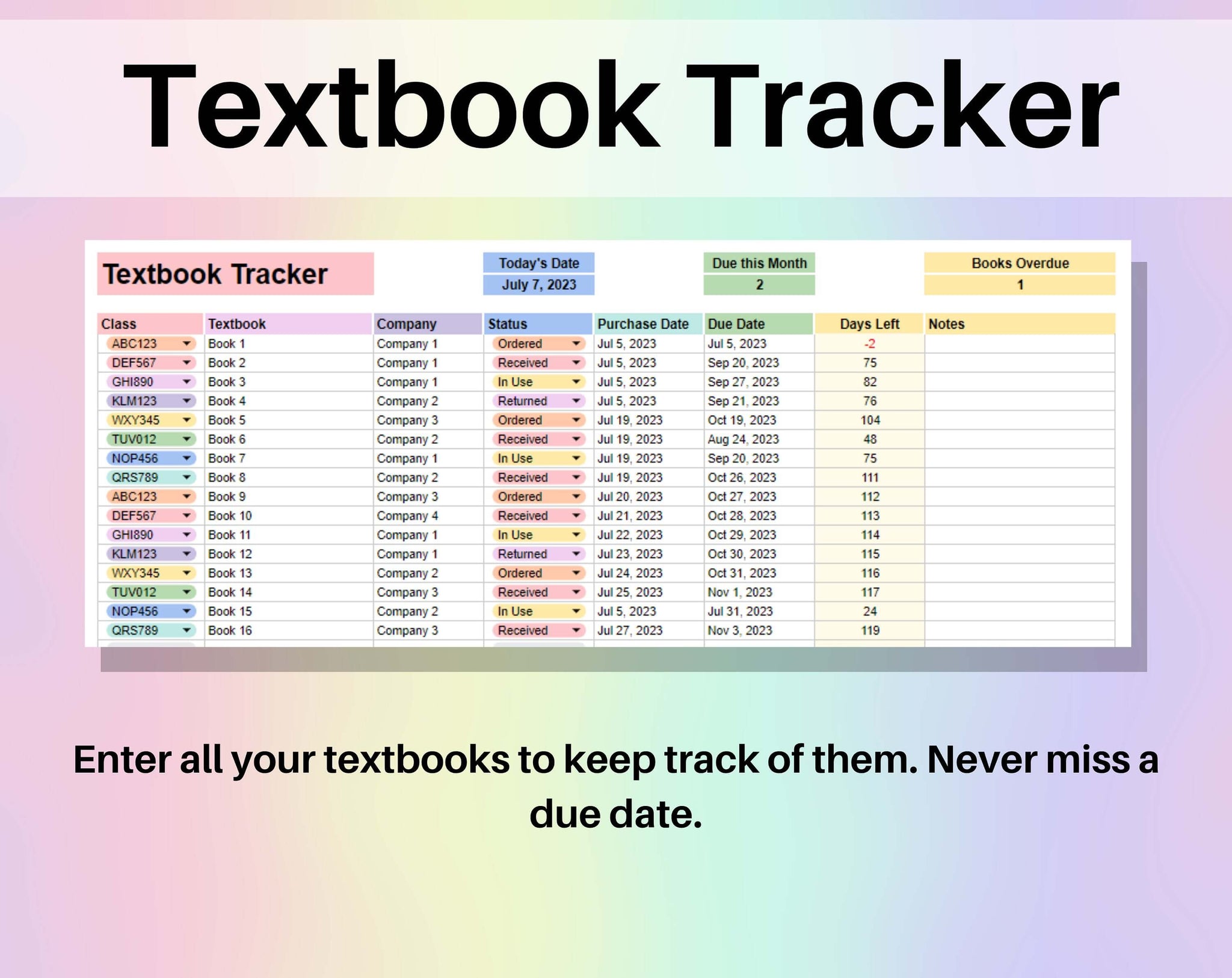 Student Planner & Assignment Tracker Google Sheets and Excel Template