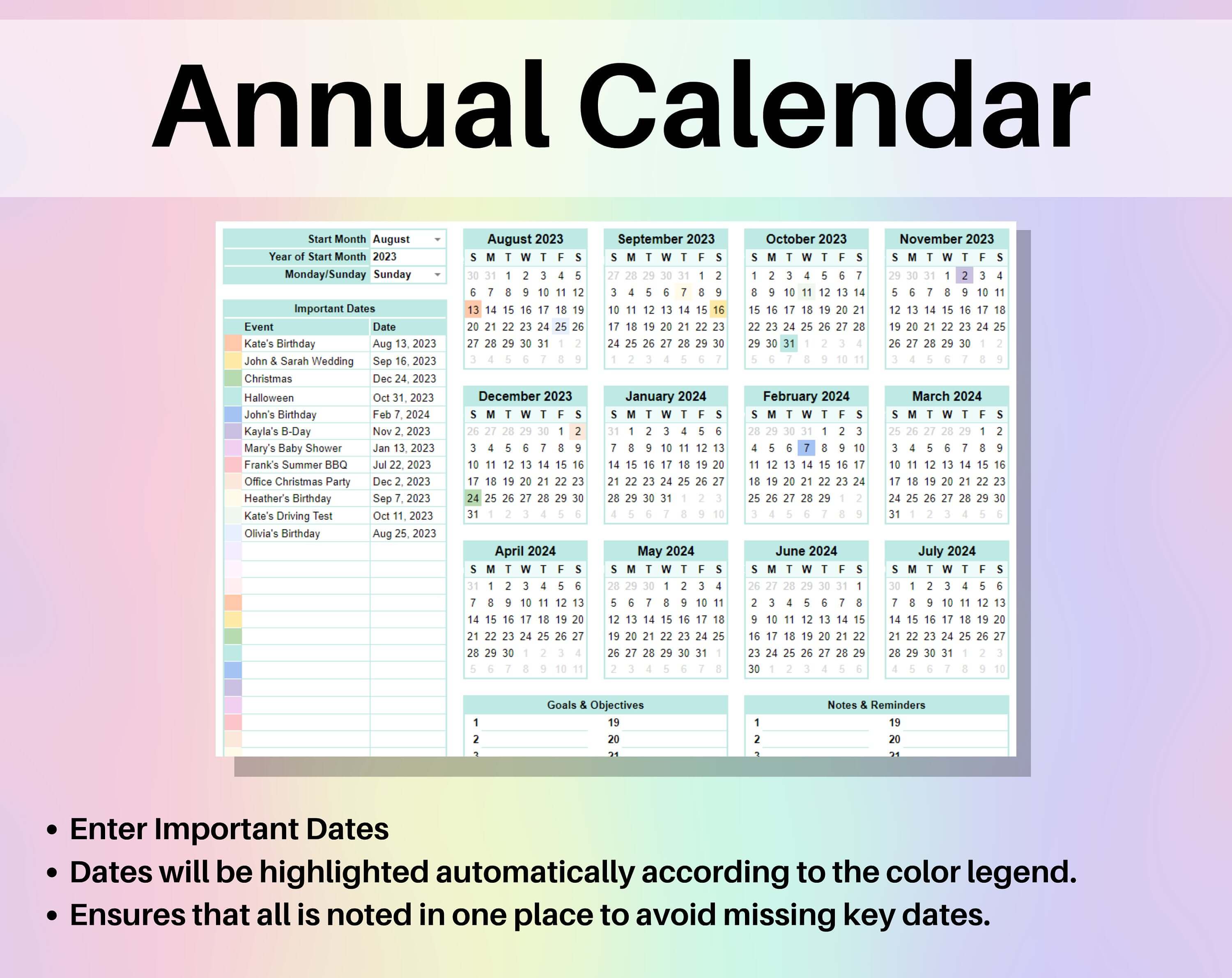 Editable Planner Google Sheets and Excel Digital Planner Template