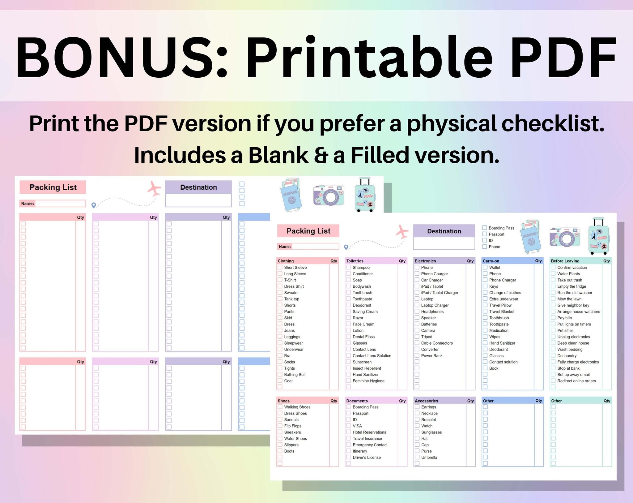 Packing List Template Spreadsheet Editable Google Sheets and Excel PDF
